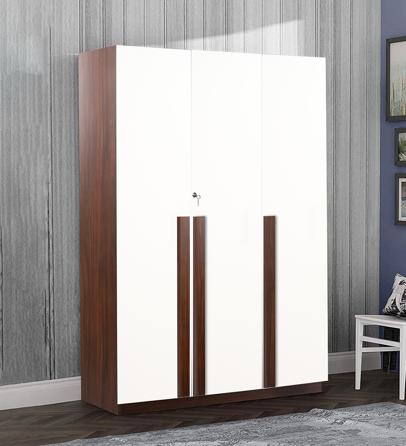 Buy Regal Deluxe 3 Door Wardrobe in White & Walnut Colour at 30% OFF by ...