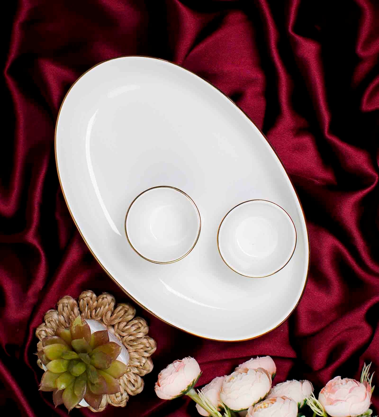 Buy Regalia White Porcelain Appetizer Platter by Vola | Pepperfry