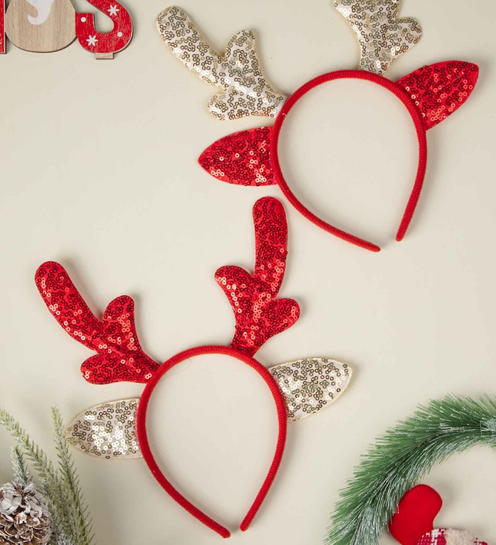 Buy Reindeer Horn Red & Golden (Set of 2) Christmas Antlers Head Band ...