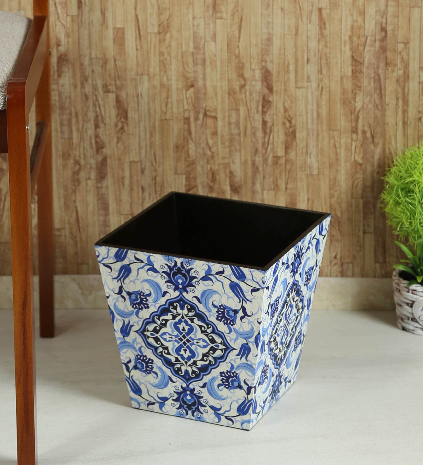Buy 9 Ltr Open Wooden Blue Dustbin at 45% OFF by Reinvention Factory ...