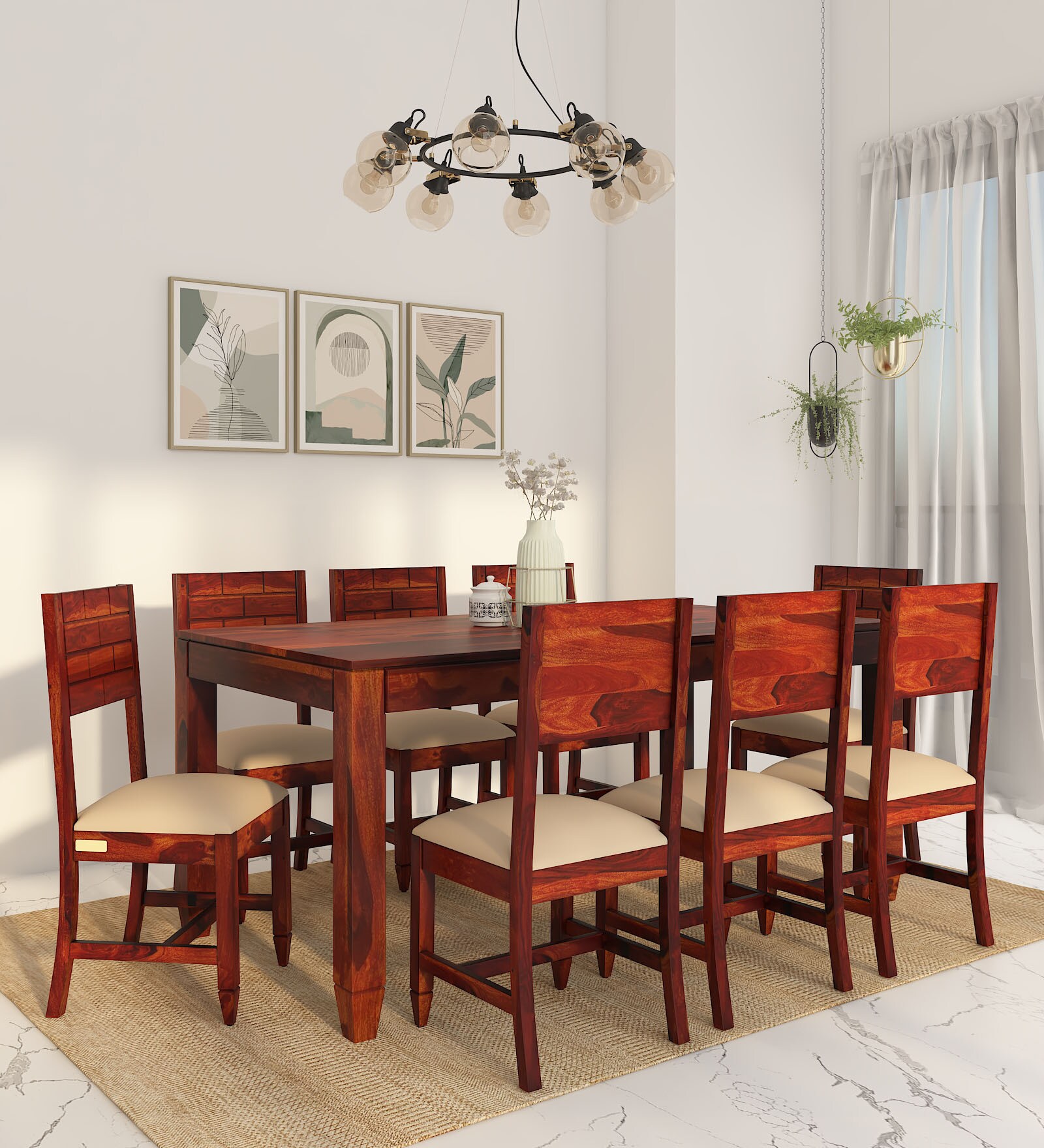 Buy Rezzan Sheesham Wood 8 Seater Dining Set In Honey Oak Finish at 15% ...