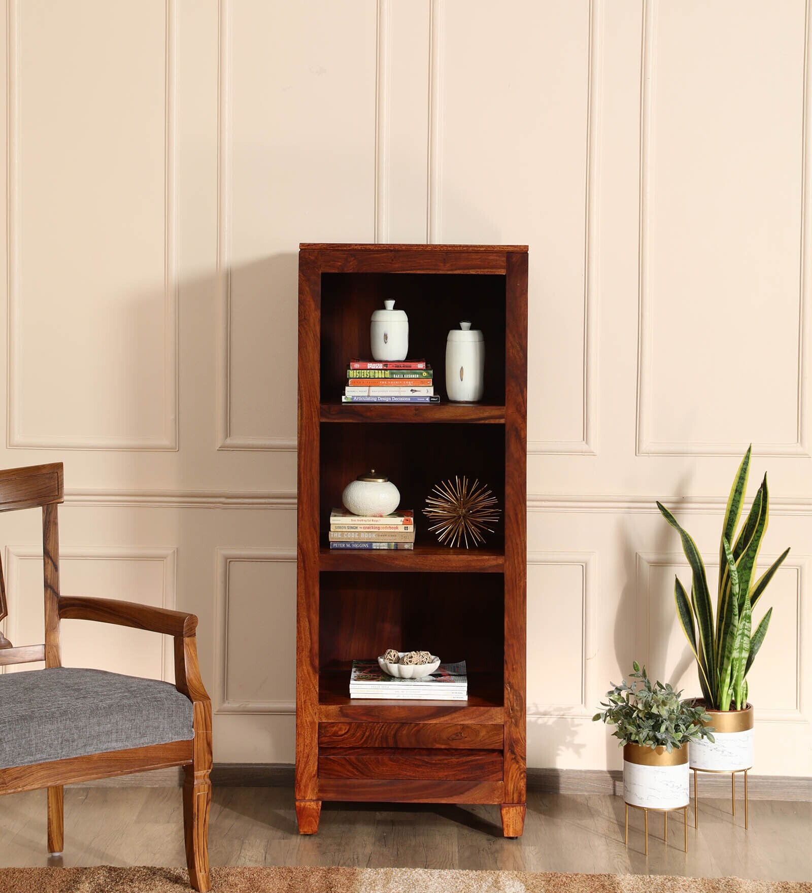 Buy Rezzan Sheesham Wood Book Shelf In Scratch Resistant Honey Oak ...