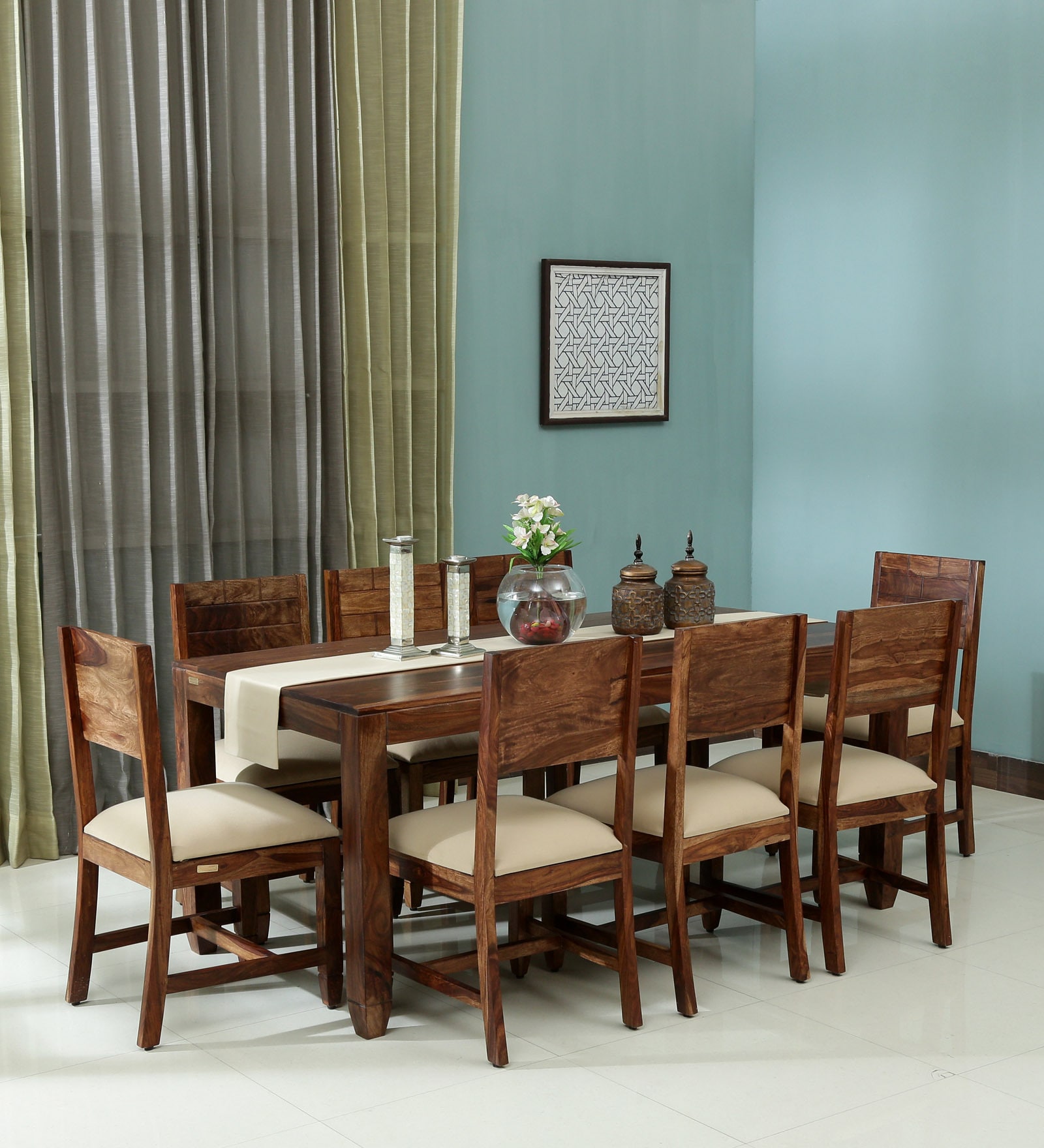 Buy Rezzan Sheesham Wood 8 Seater Dining Set In Rustic Teak Finish By ...