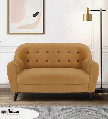 Buy Rebecca Velvet 3 Seater Sofa in Mustard Colour Online - Mid-Century ...