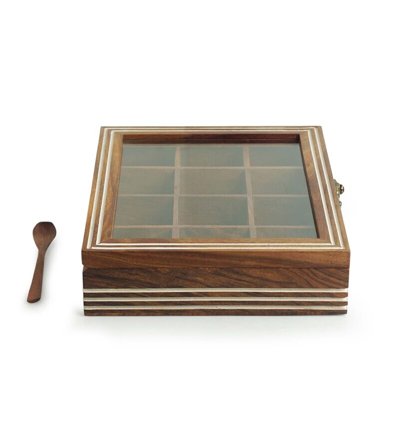 Buy Rectangular (Each 90ml) Sheesham Wood Spice Box with Spoon by ...