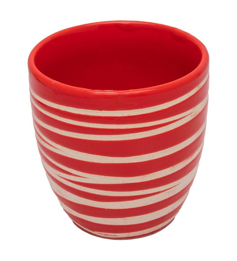 Buy Red Ceramic Planter Zig Zag Red By Market 99 Online - Desk Pots ...