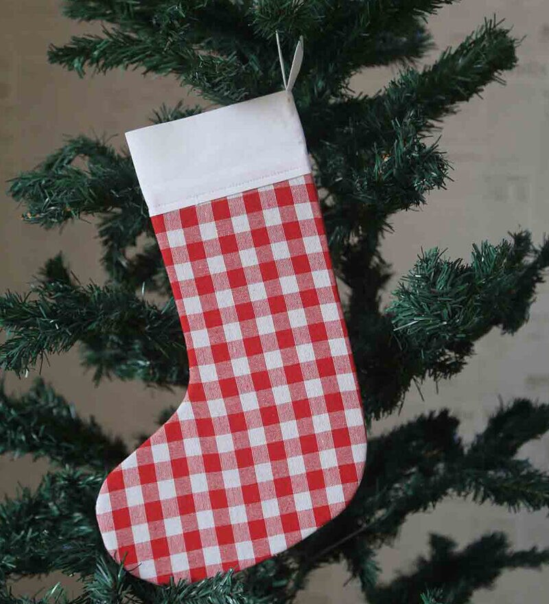Buy Red Cotton 1 Pc Checkered Christmas Stocking By My Gift Booth ...
