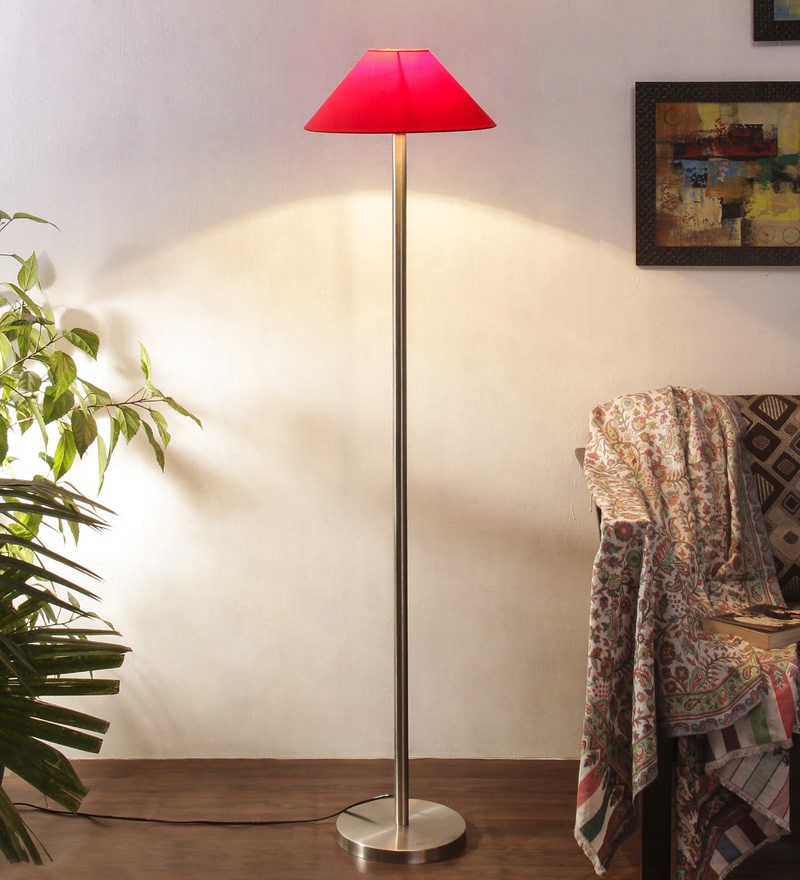 Buy Red Cotton Shade Floor Lamp with Steel Base by New Era Online ...