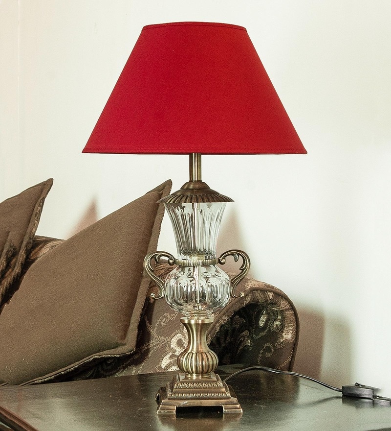 Buy Red Fabric Shade Table Lamp with Gold Base by Kapoor E ...