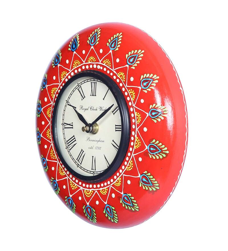 Buy Red MDF+HANDPAINTED Wall Clock by Aapno Rajasthan Online ...