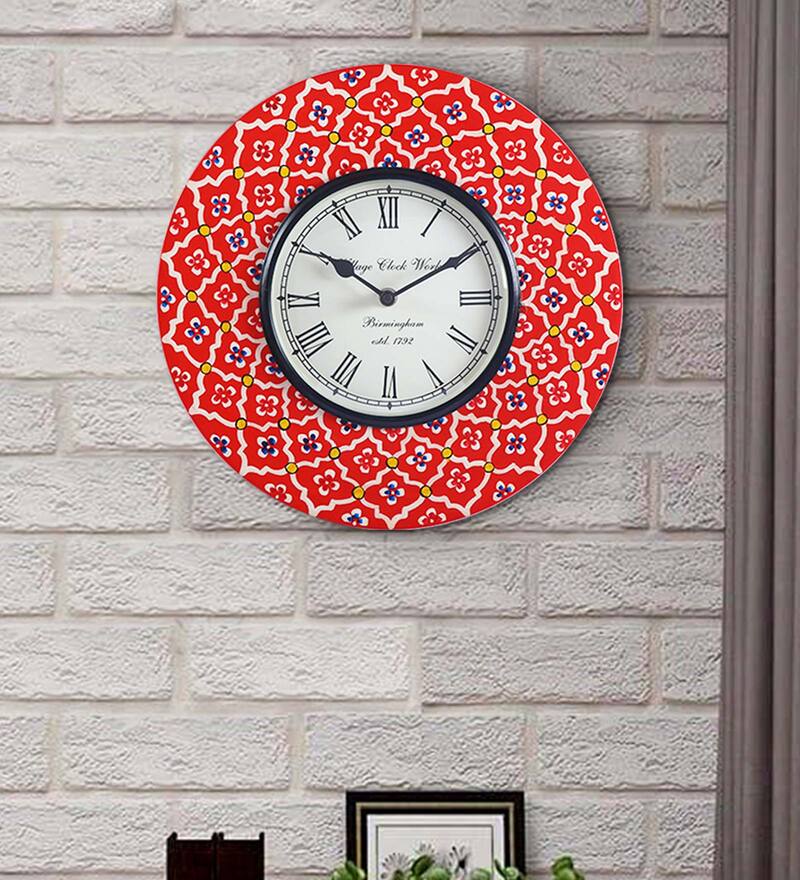 Buy Red MDF+HANDPAINTED Wall Clock by Aapno Rajasthan Online ...