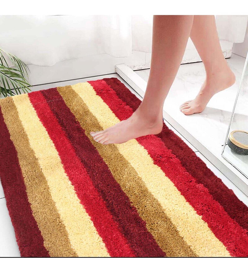 Buy Red Microfibre 24 x 60 Inches Machine Made Floor Runner by Luxe ...