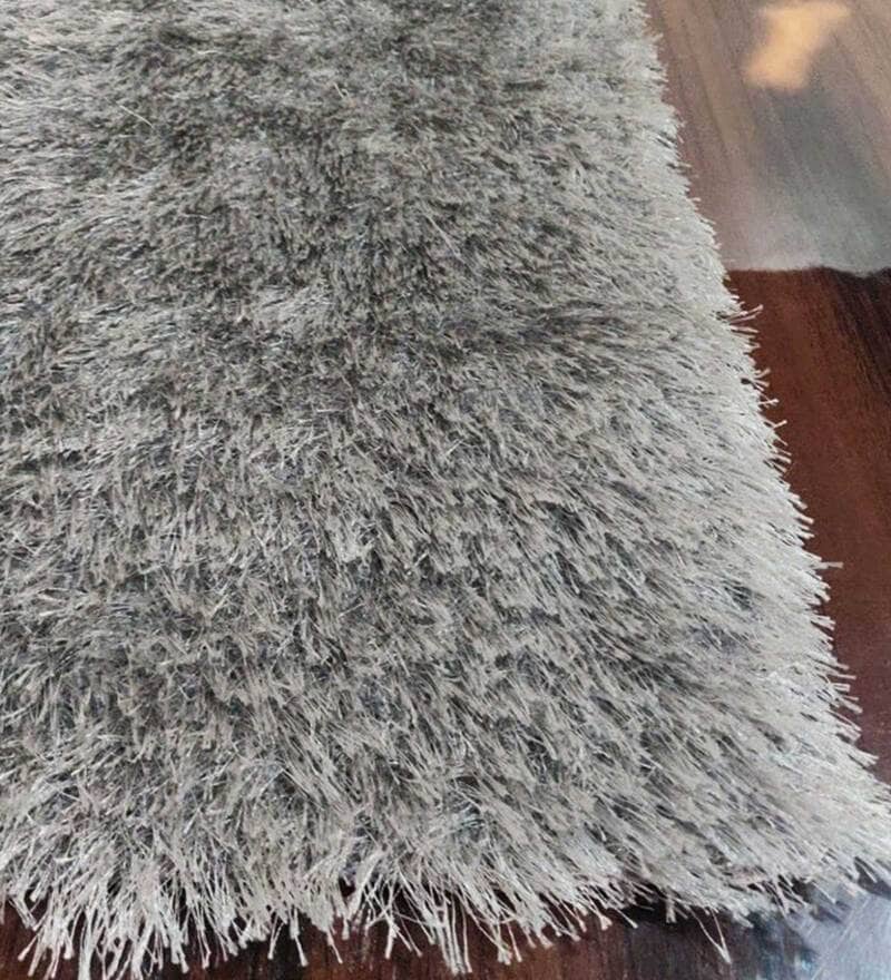 Buy Silver Shaggy Polyester 3 ft x 5 ft Shaggy Carpet by Loomkart ...