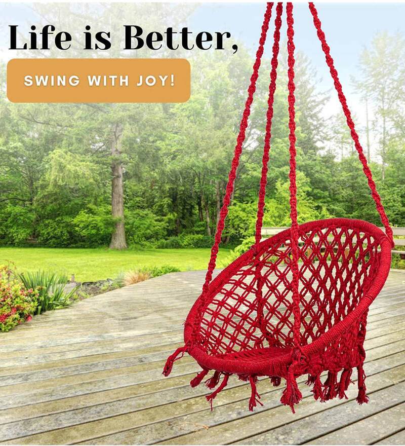 Buy Round Fabric Swing in Red Colour with chain by Swingzy Online ...
