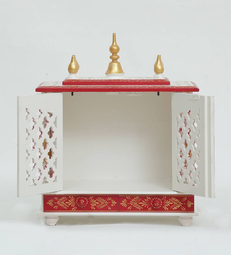 Buy Red Sheesham Wood & MDF With Door Handicraft Temple by India Home ...