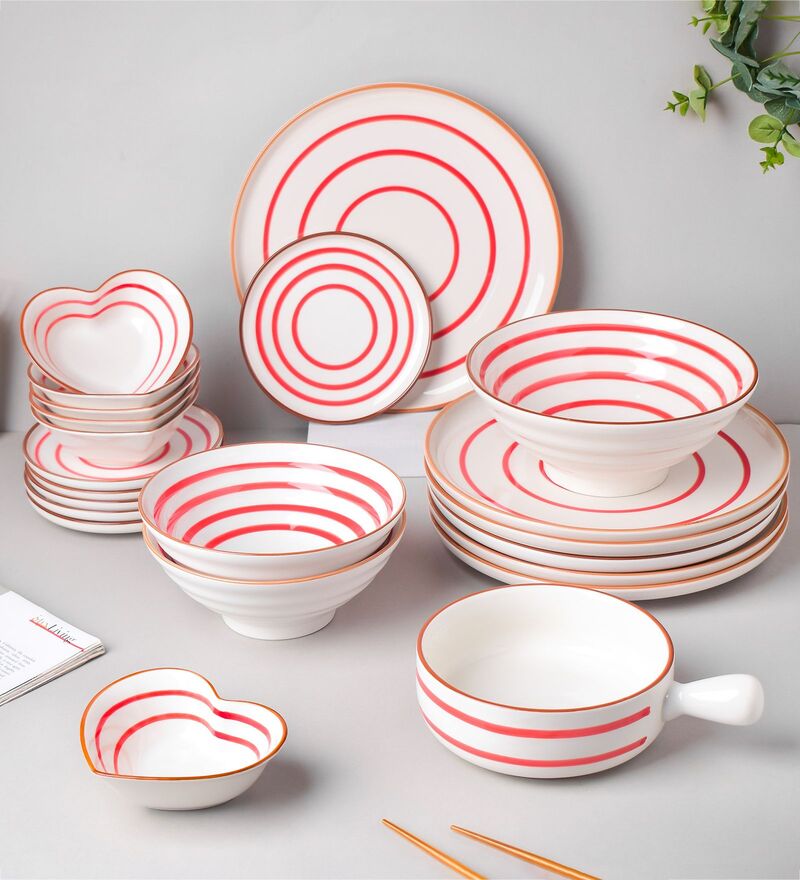 Buy Red Spiral 22 Piece Dinner Set For 6 by Nestasia Online ...