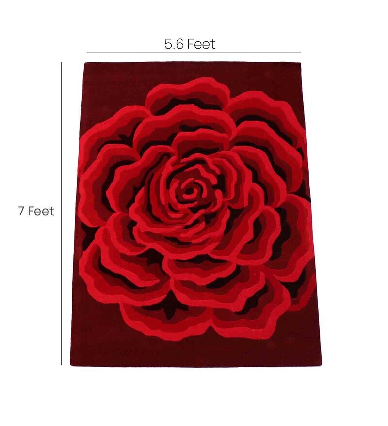 Buy Red Floral Wool 5 ft x 7 ft Hand Tufted Carpet by CARPET IMPEX ...