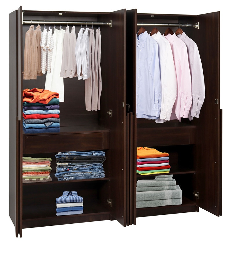 Buy Regal 4 Door Wardrobe with Drawer in Walnut Suede Finish by Trevi ...