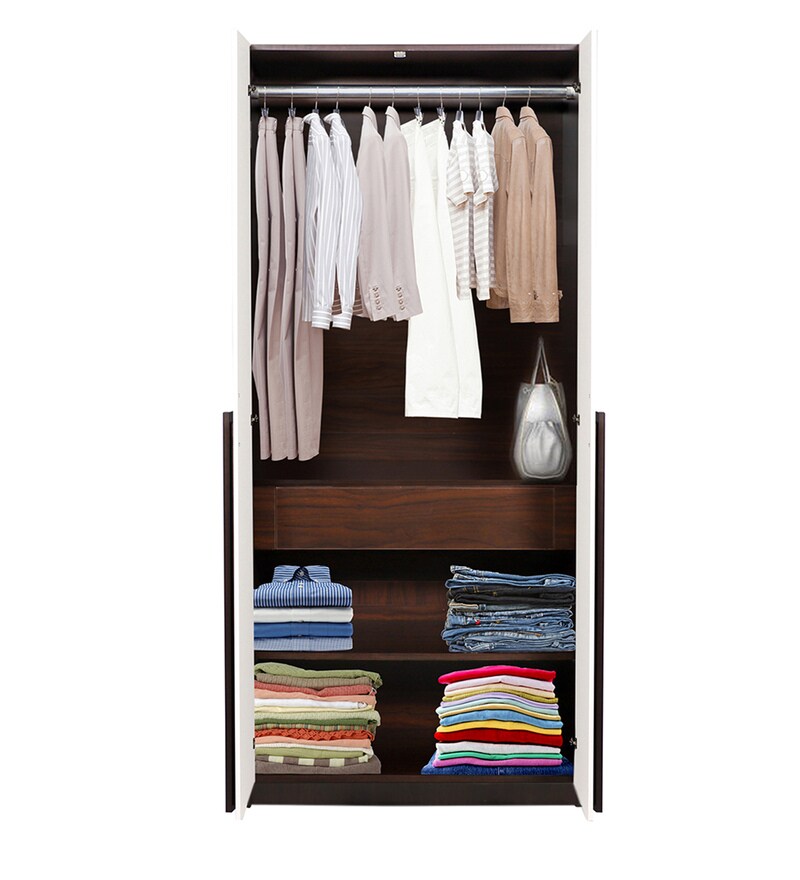 Buy Regal Deluxe 2 Door Wardrobe with Drawer in White & Walnut Colour ...
