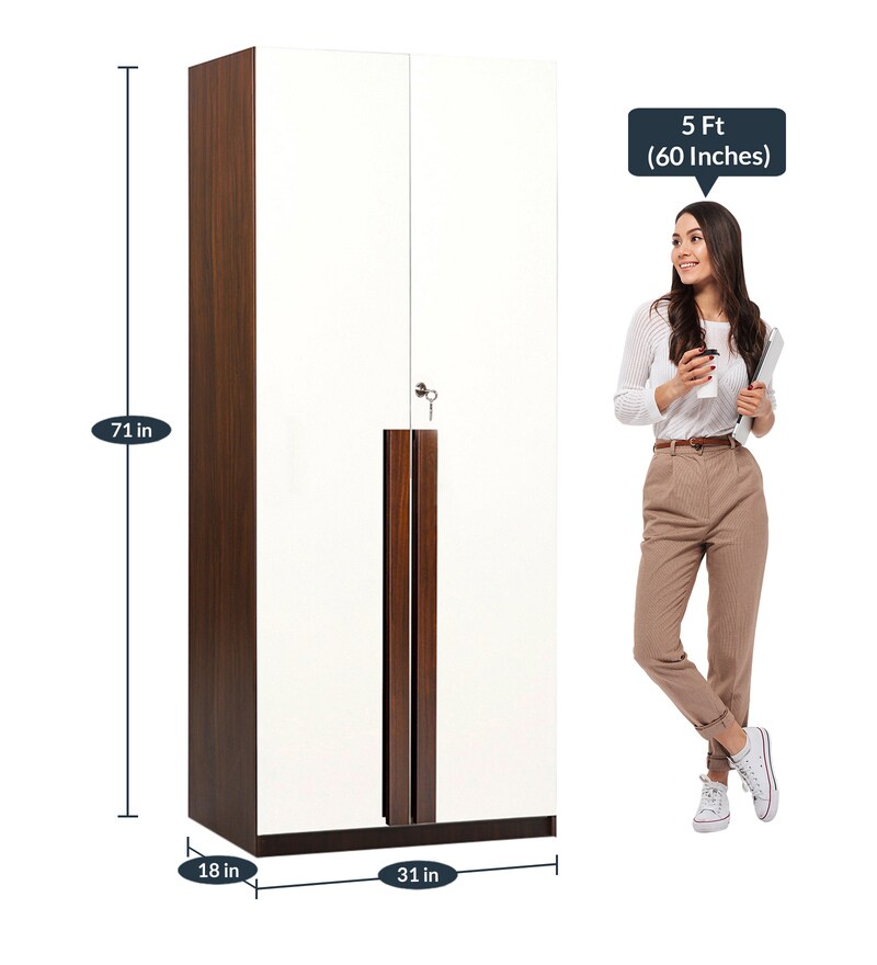 Buy Regal Deluxe 2 Door Wardrobe with Drawer in White & Walnut Colour ...