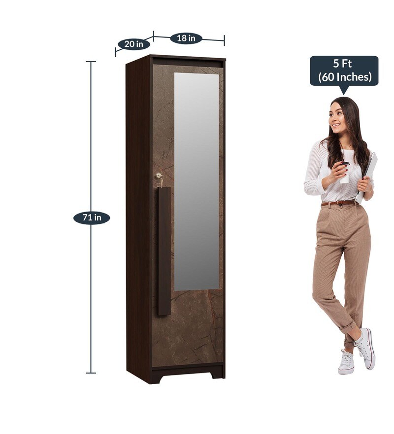 Buy Regal Grand 1 Door Wardrobe in Walnut Marble Finish with Mirror by ...