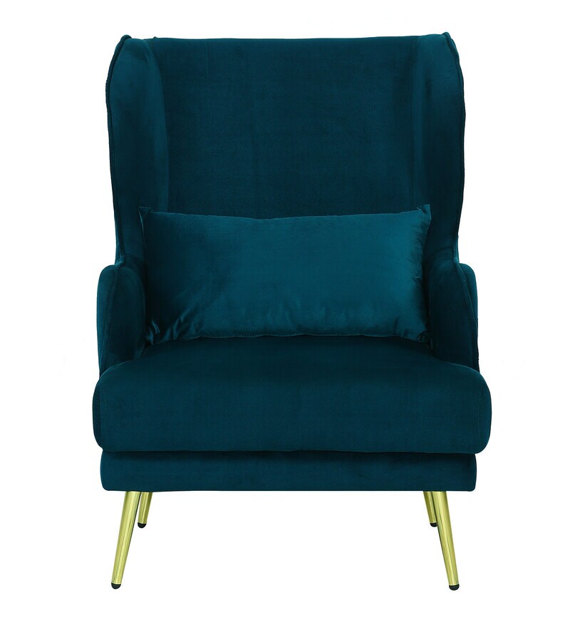 Buy Regent Velvet Wing Chair in Teal Blue Colour by Vittoria Online ...