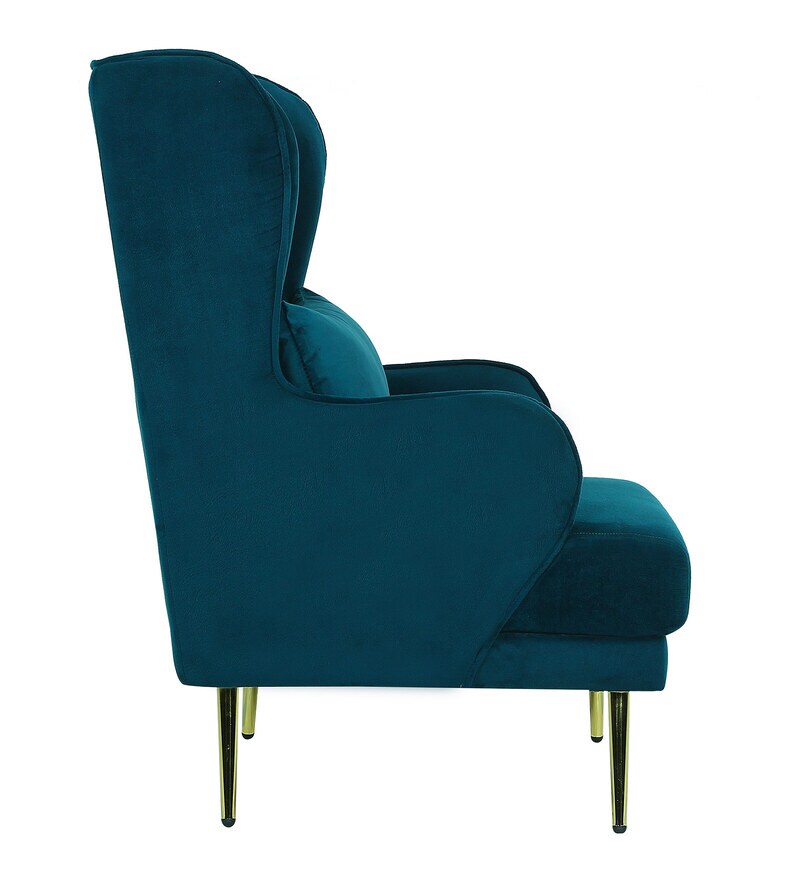 Buy Regent Velvet Wing Chair in Teal Blue Colour by Vittoria Online ...