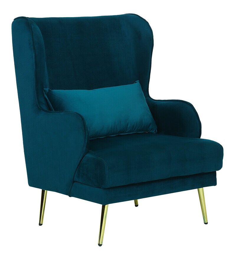 Buy Regent Velvet Wing Chair in Teal Blue Colour by Vittoria Online ...