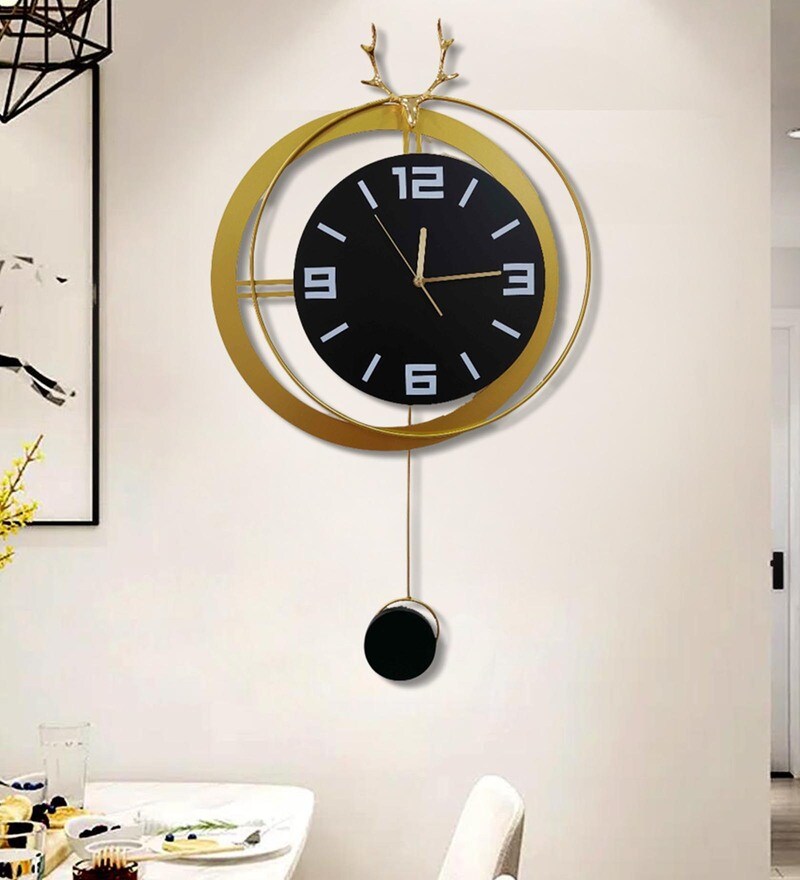 Buy Reindeer Silent Pendulum Fibre and Metal Wall Clock In Golden By ...