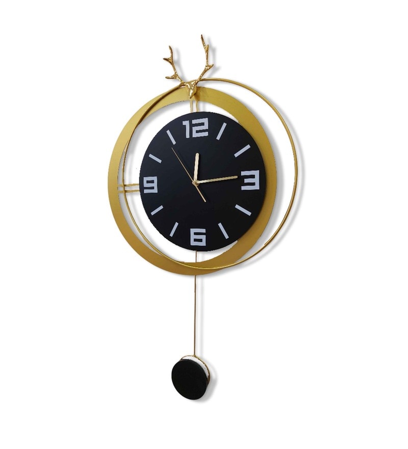 Buy Reindeer Silent Pendulum Fibre and Metal Wall Clock In Golden By ...