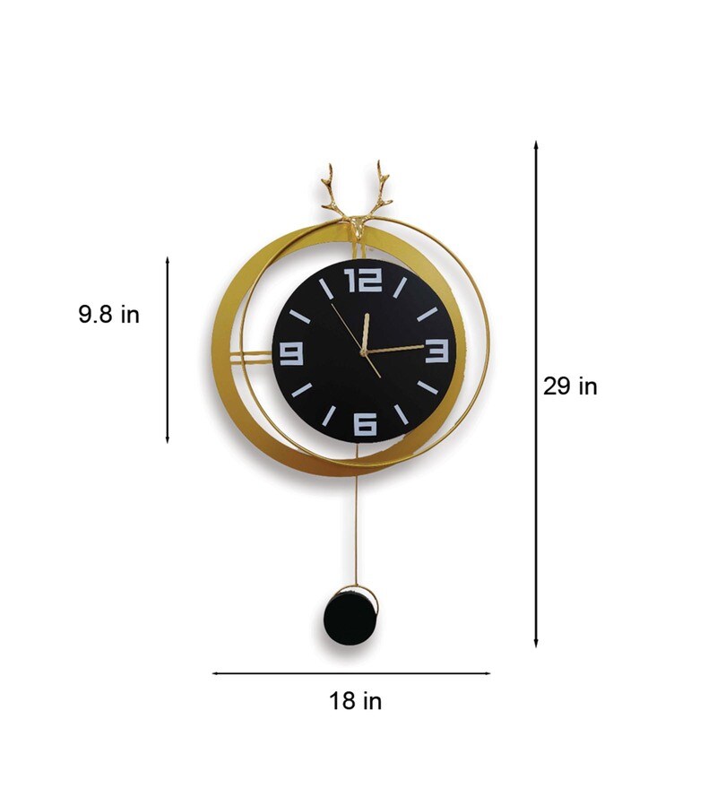 Buy Reindeer Silent Pendulum Fibre and Metal Wall Clock In Golden By ...