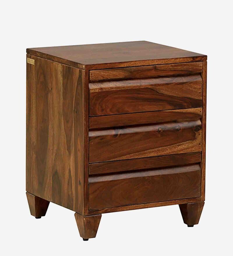 Buy Rezzan Sheesham Wood Bedside Table In Rustic Teak Finish With ...