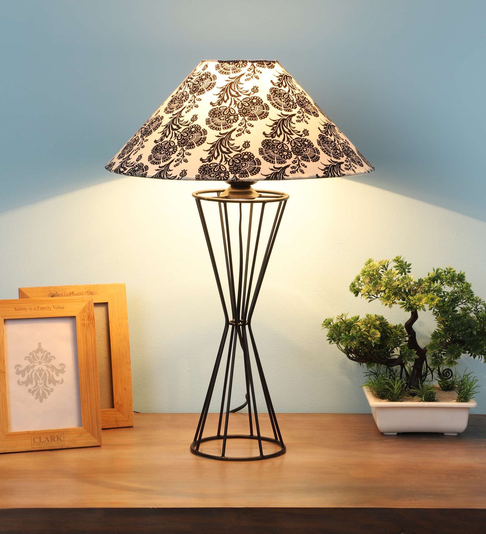 Buy Rhodes Black Metal Table Lamp with Filigree Print Shade by Tu Casa ...