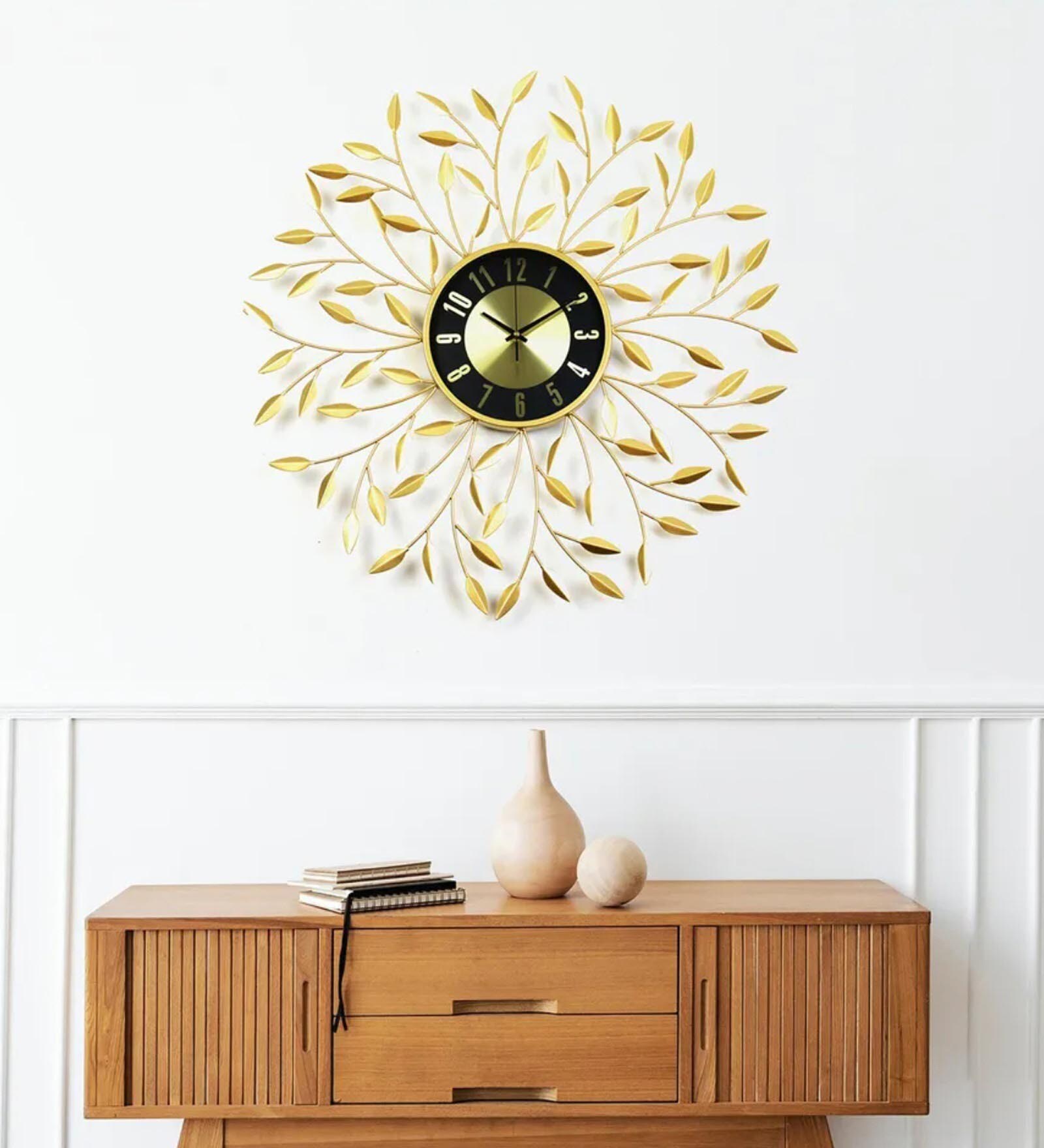 Buy Gold Metal Rhythm Leafy Modern Wall Clock at 100% OFF by HomeTown ...