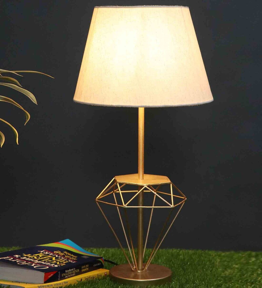 Buy Rich Diamond Table Lamp with Tapered White colour Shade by Black ...