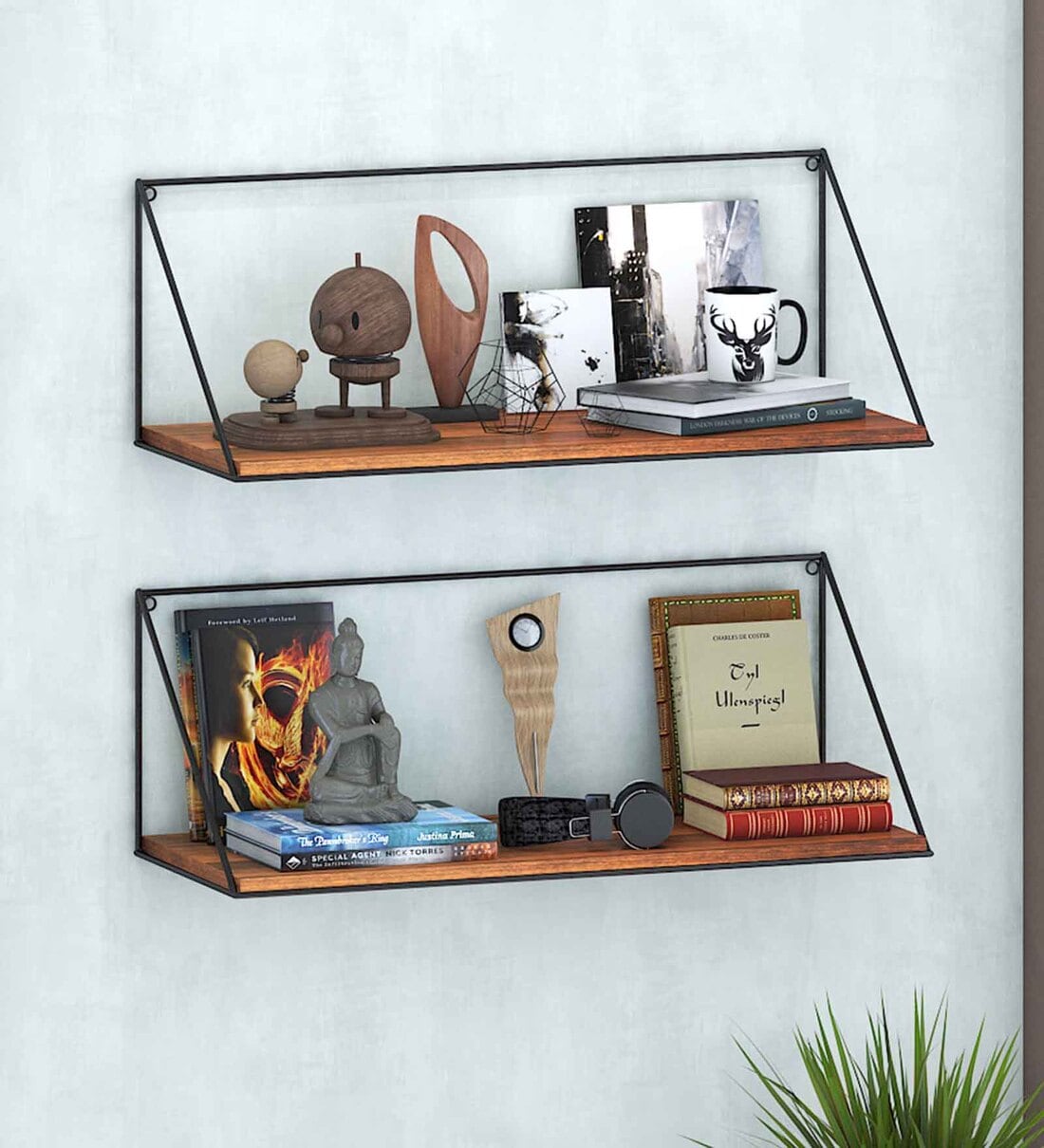 Buy Richard Wood & Metal Wall Shelf In Brown Set of 2 By Klaxon at 45% ...
