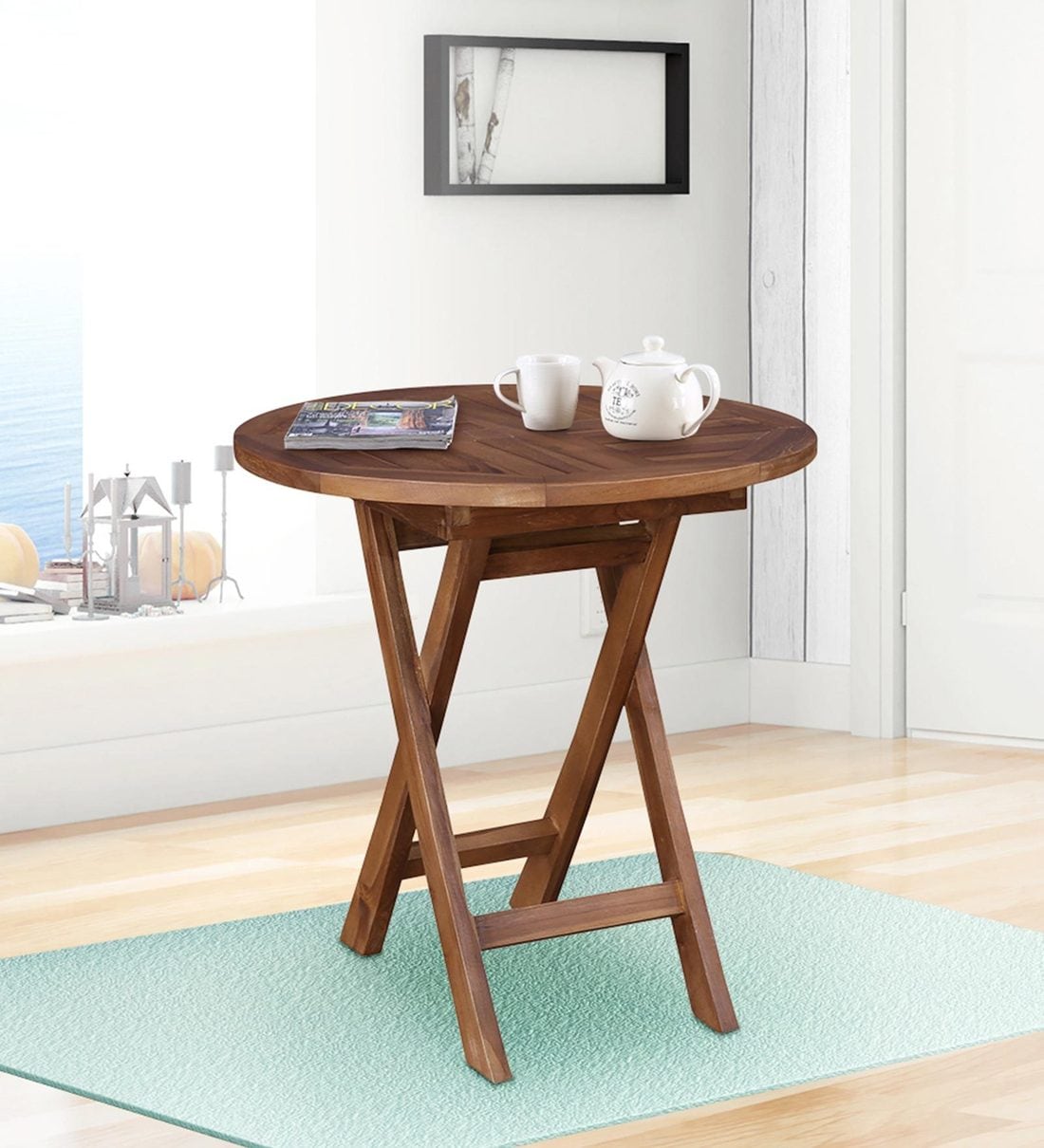 Buy Ringo Solid Wood Folding End Table in Teak Color By HomeTown Online ...