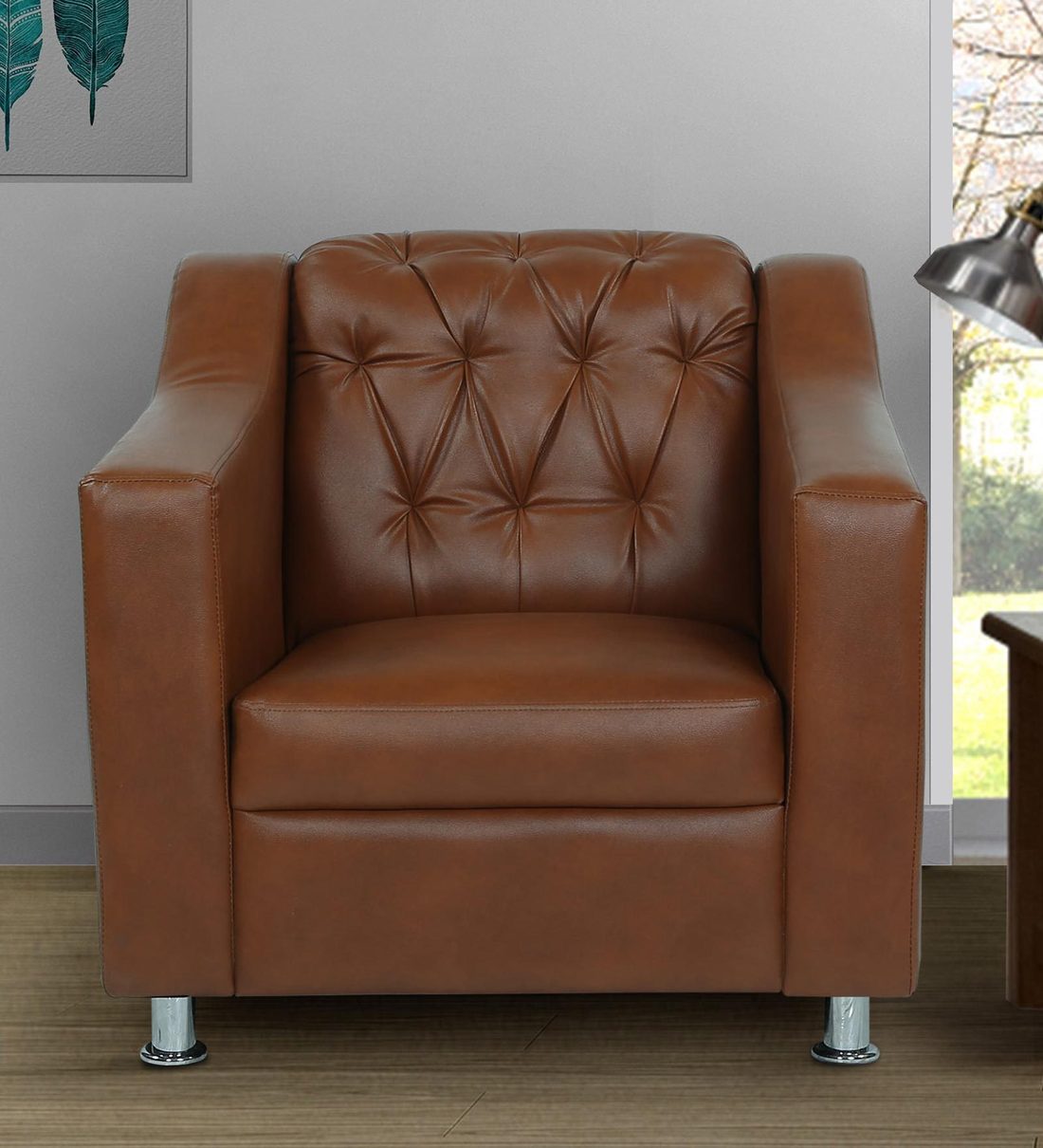 Buy Riosche Leatherette 1 Seater Sofa in Tan Colour by Vittoria Online ...