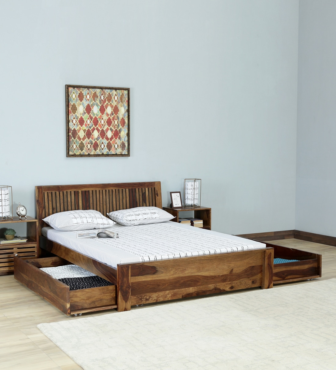 Buy Risner Solid Wood King Size Bed With Drawer Storage In Provincial ...