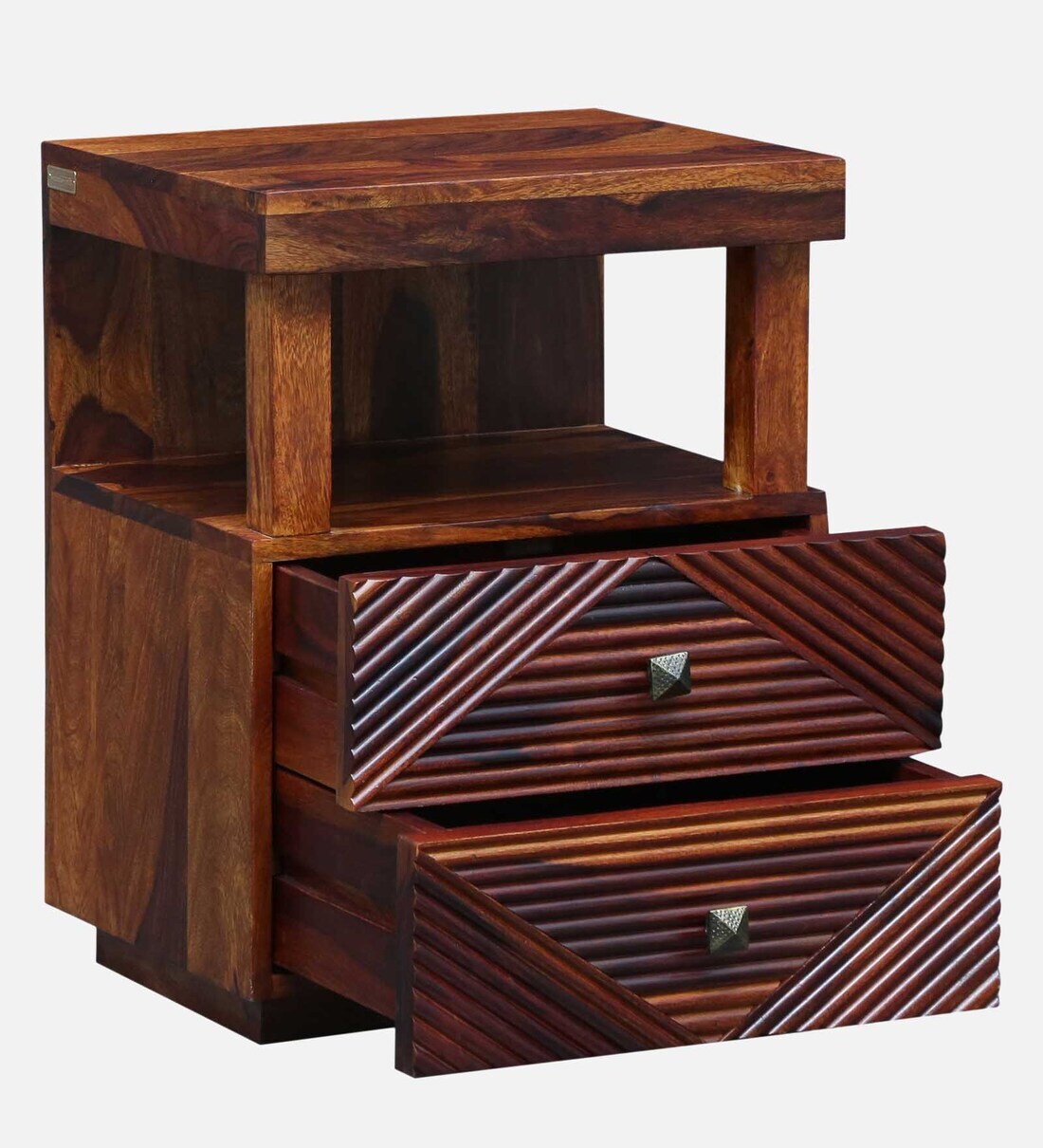 Buy Ritmo Sheesham Wood Bedside Table In Honey Oak Finish With Drawers ...