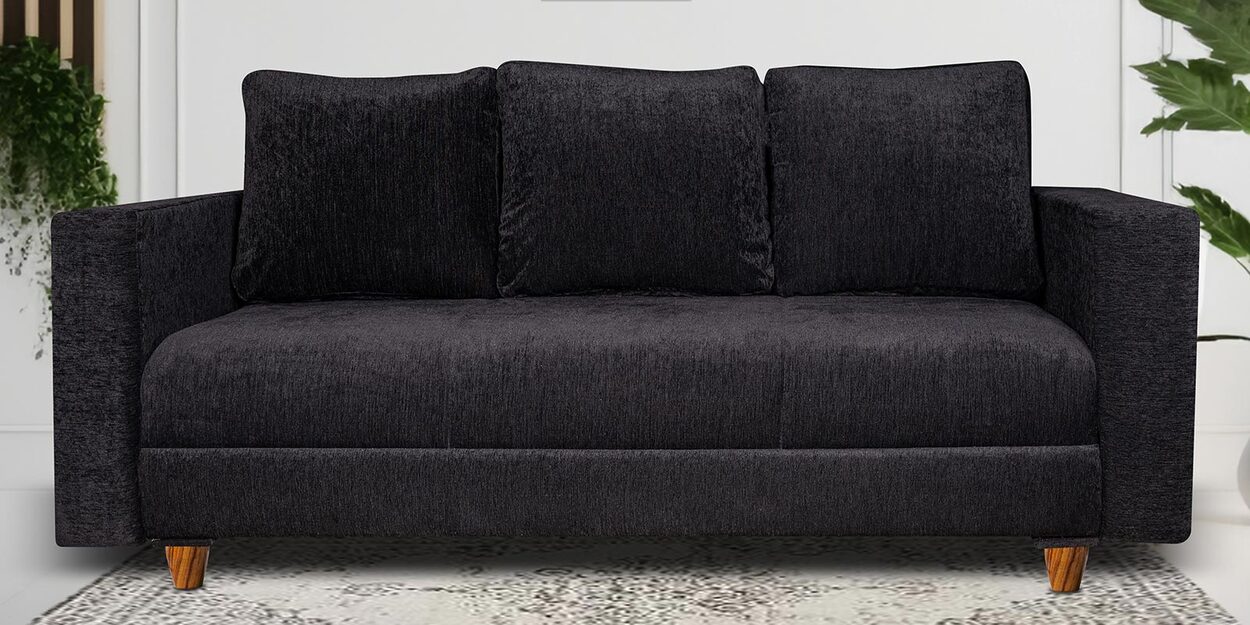 Buy Rio Fabric 3 Seater Sofa in Black Colour at 33% OFF by Seventh ...