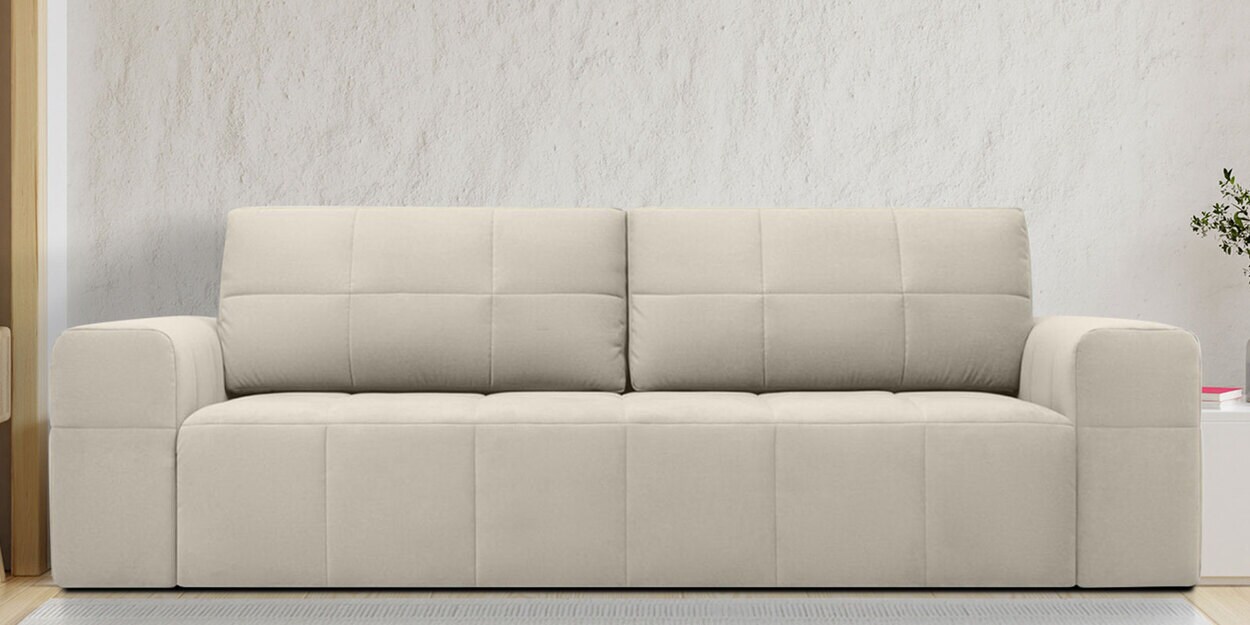Buy Riyab Velvet Convertible Sofa Cum Bed in Cream Color, at 53% OFF by ...