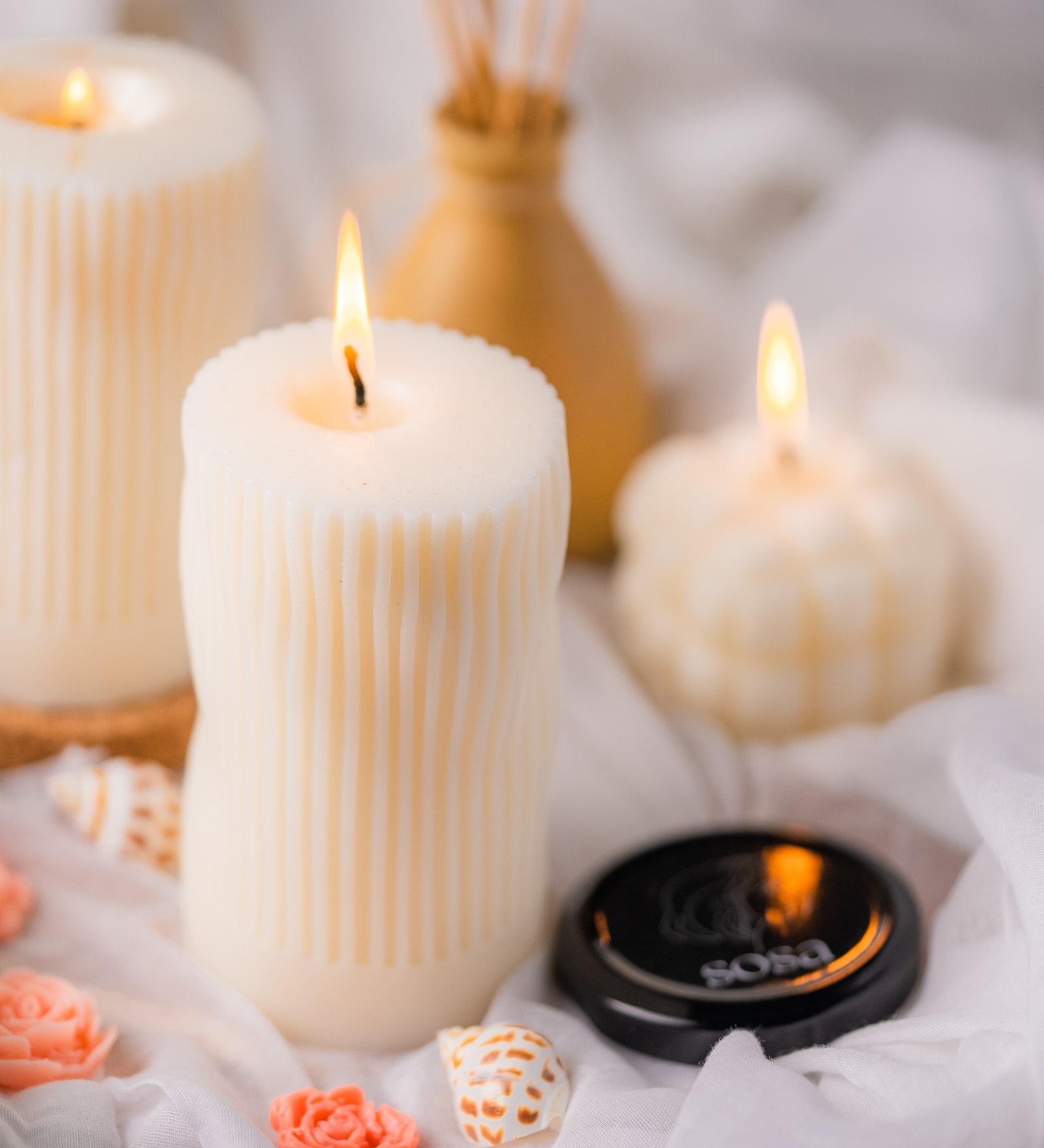 Buy Ribbed Pillar White Soy Wax Scented Candle at 100% OFF by Sosa ...