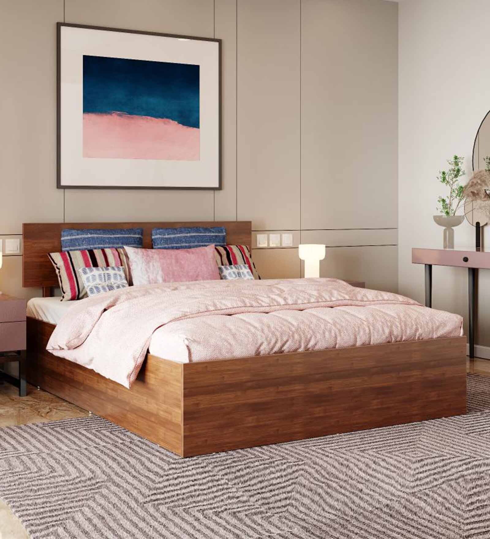 Buy Rico Solid Wood Queen Size Bed In American Walnut Colour With Box Storage at 24% OFF by ...