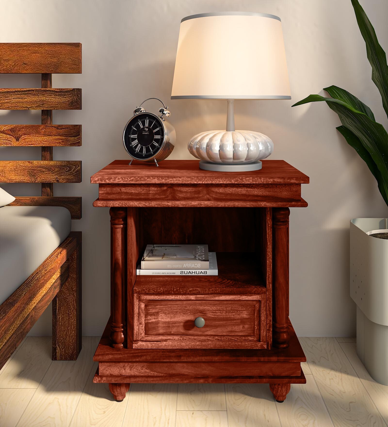 Buy Ridhaan Sheesham Wood Bedside Table In Scratch Resistant Honey Oak ...