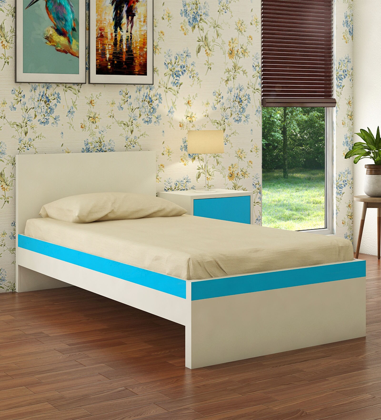 Buy Riga Single Bed in Azure Blue Colour at 19% OFF by Adona | Pepperfry