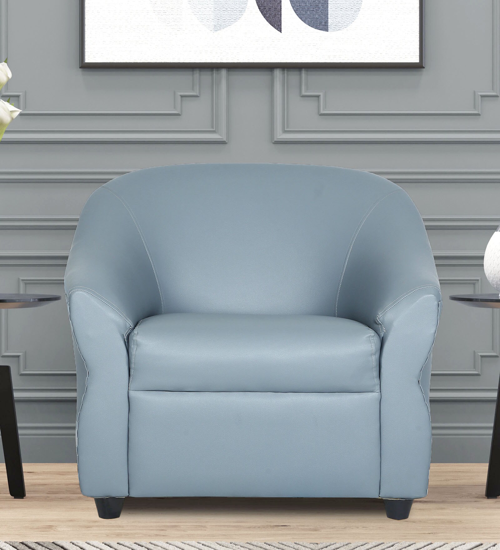 Buy Rigado Leatherette 1 Seater Sofa in Sky Blue Colour Online ...