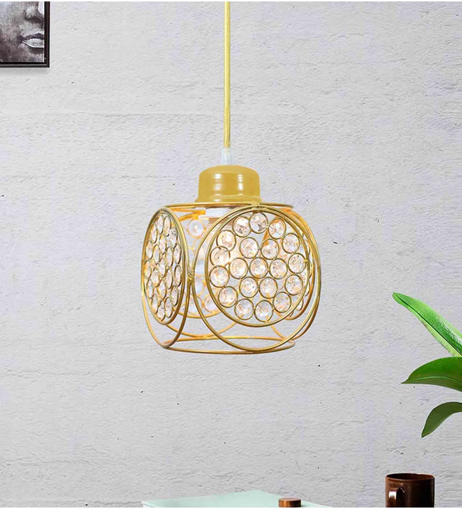 Buy Ring Cube E27 Holder Glossy Golden Crystal Hanging Light at 70% OFF ...