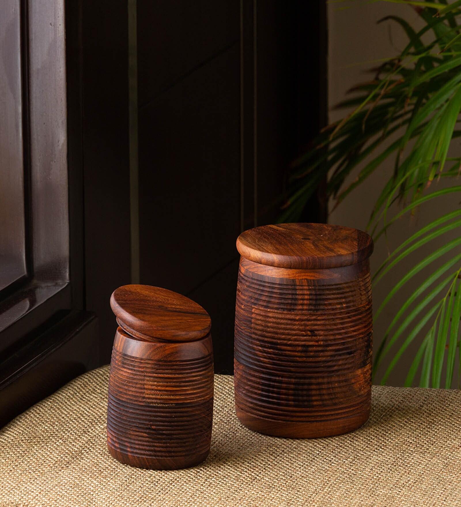 Buy Ripples of Wood (Set of 2) Airtight Sheesham Wood Storage Jar with ...