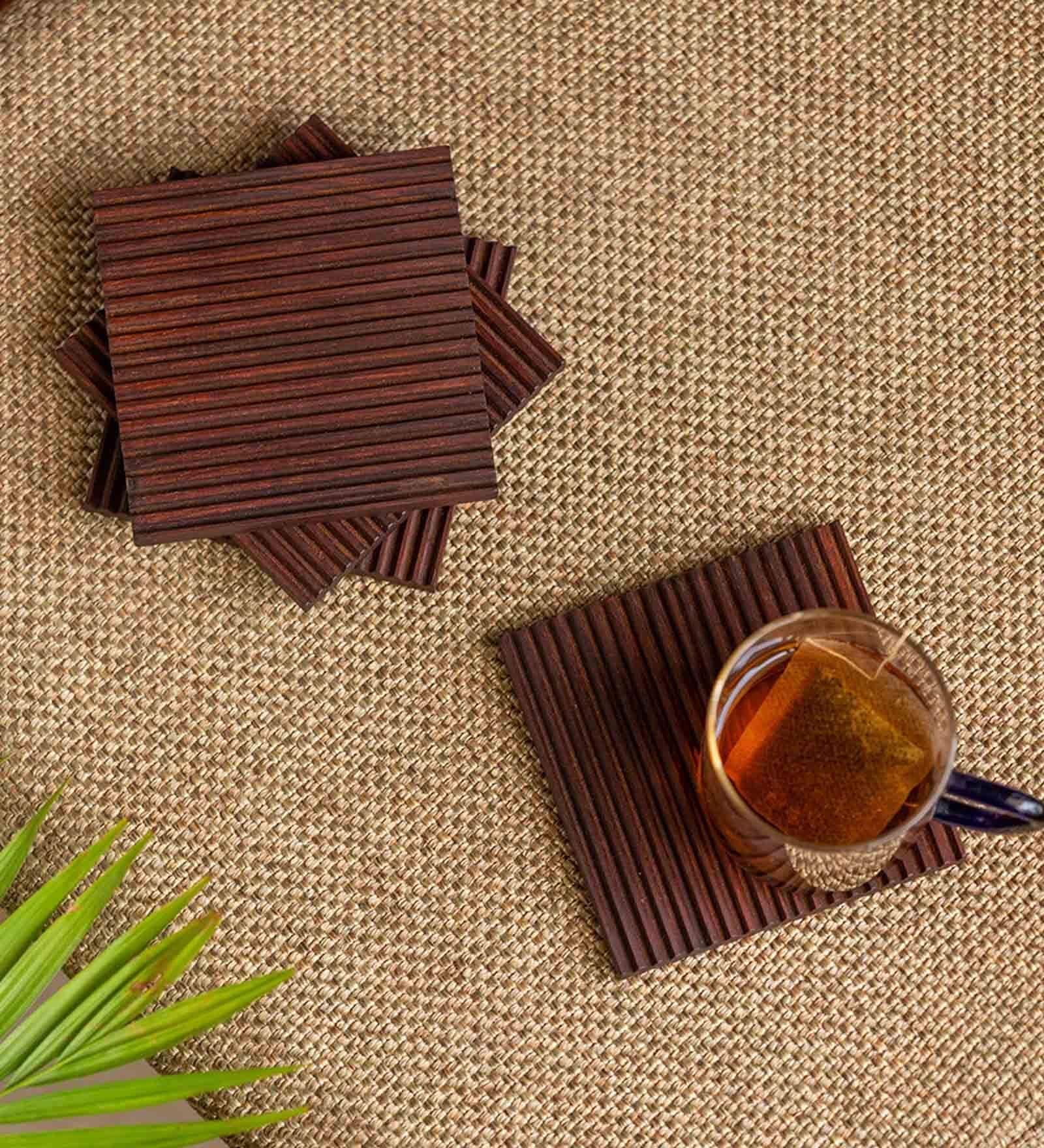 Buy Ripples of Wood Brown Sheesham Wood (Set of 4) Table Coaster at 31% ...